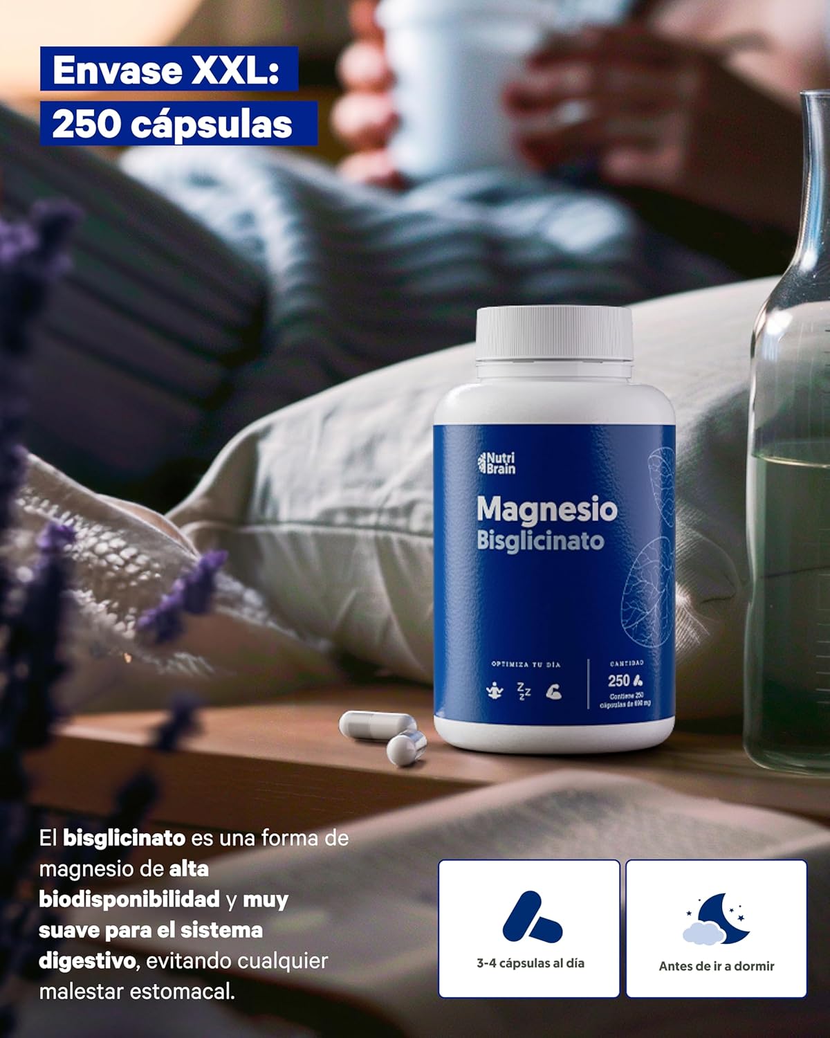 Bisglicinato de Magnesio Nutribrain | 250 Cápsulas - Bisglicinato de magnesio
