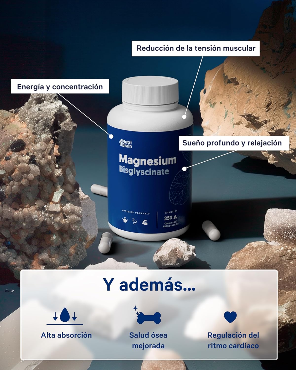 Bisglicinato de Magnesio Nutribrain | 250 Cápsulas - Bisglicinato de magnesio